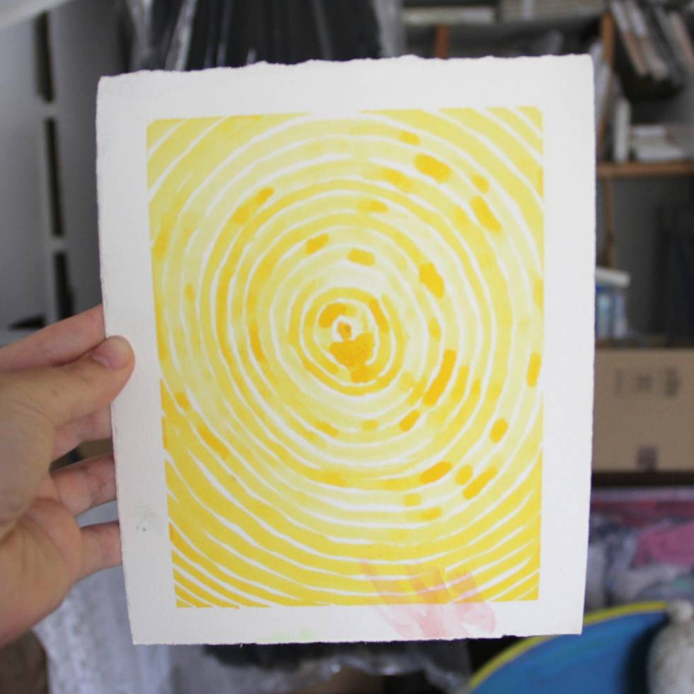 Solar Pulse – Original Yellow Spiral Watercolour Painting on Handmade ...